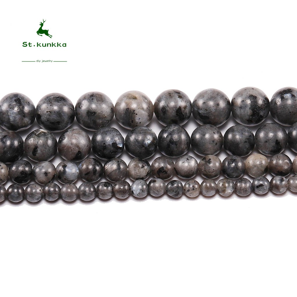 St.kunkka Natural Stone Round Beads - Black Spectrolite (1Strand/Lot 4 ...