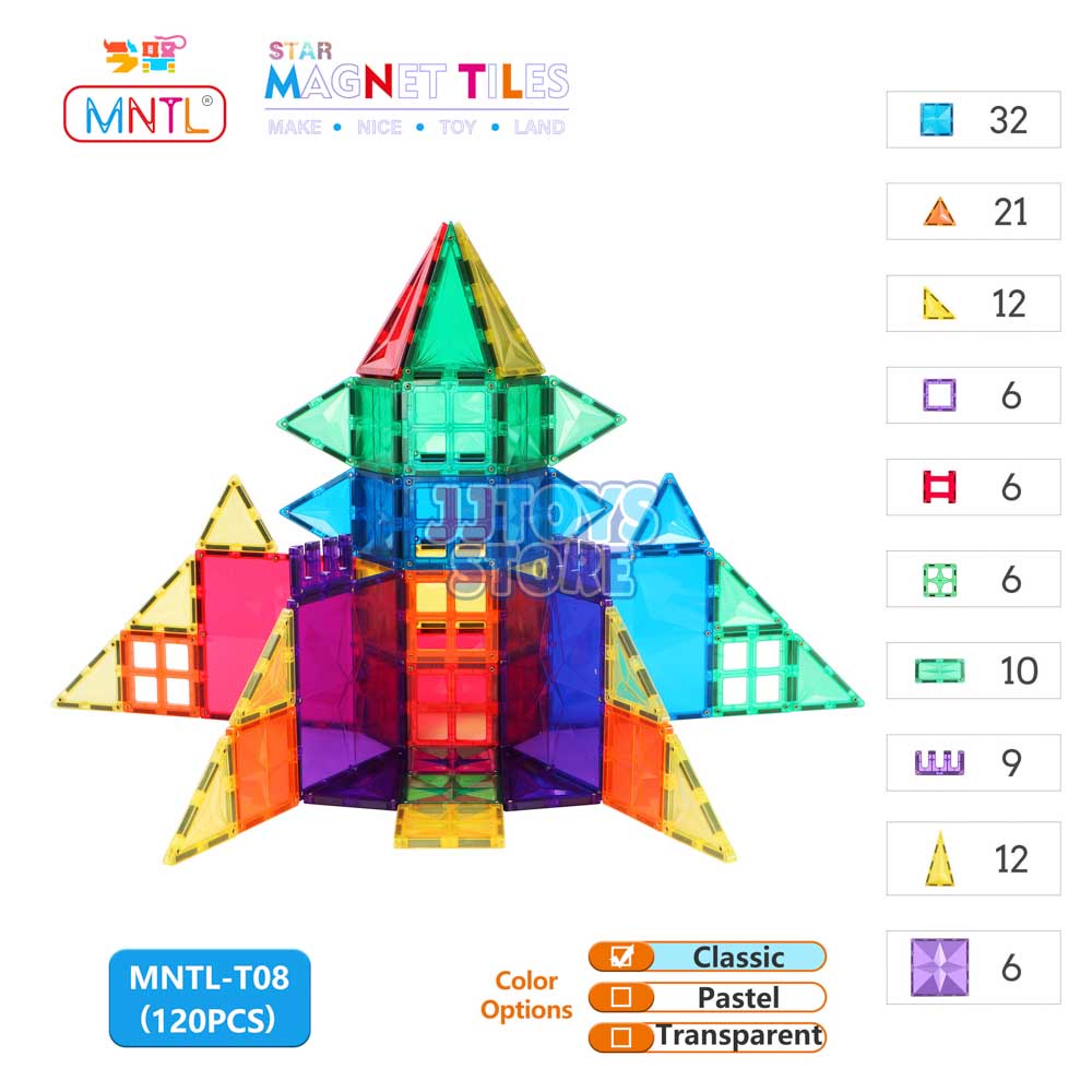 MNTL 120PC Star Magnetic Tiles Set (Classic/Pastel/Transparent ...