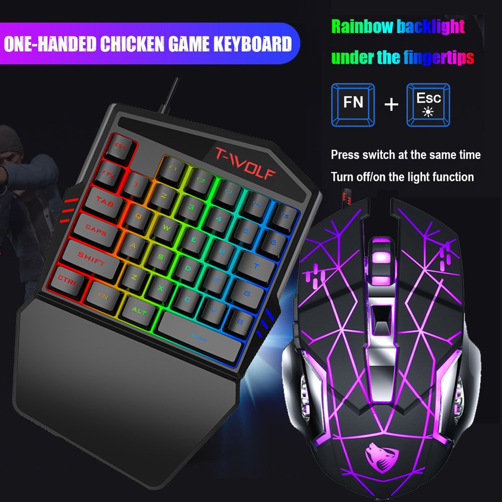 TWOLF Single Hand Gaming RGB Keyboard dan mouse PUBG keyboard gaming ...