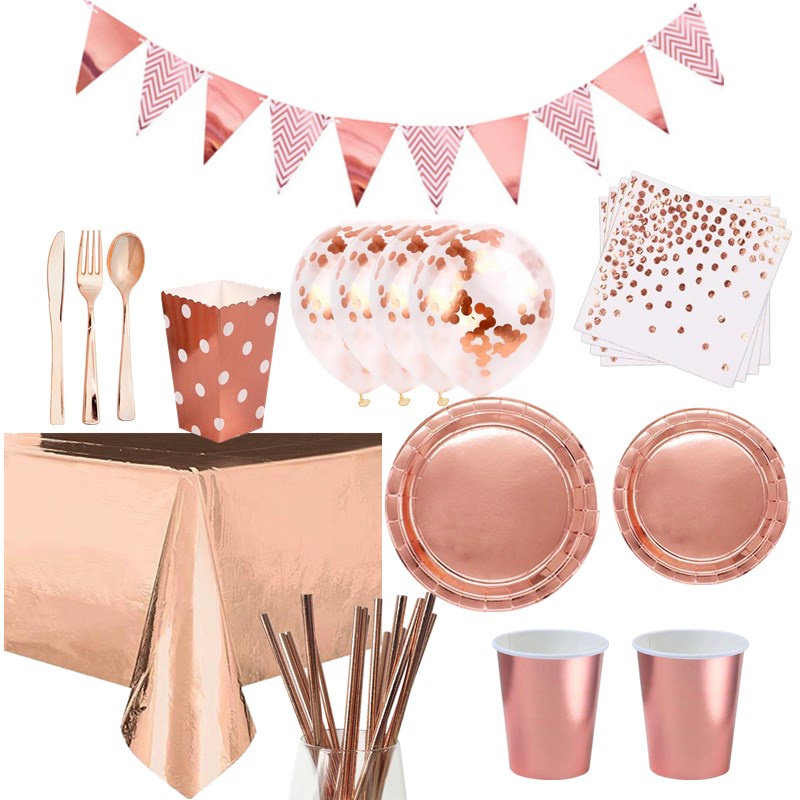 Rose Gold Party Disposable Tableware Set Party Decoration Paper Cups ...