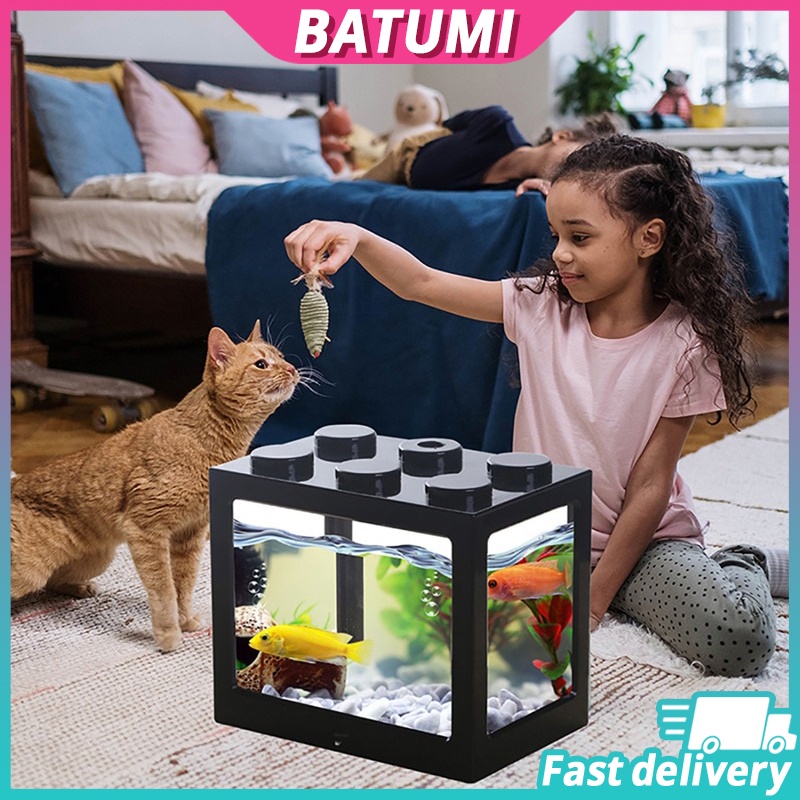 Mini Aquarium Block Tank Fish Tank Building Block Betta Guppy Fish Tank ...