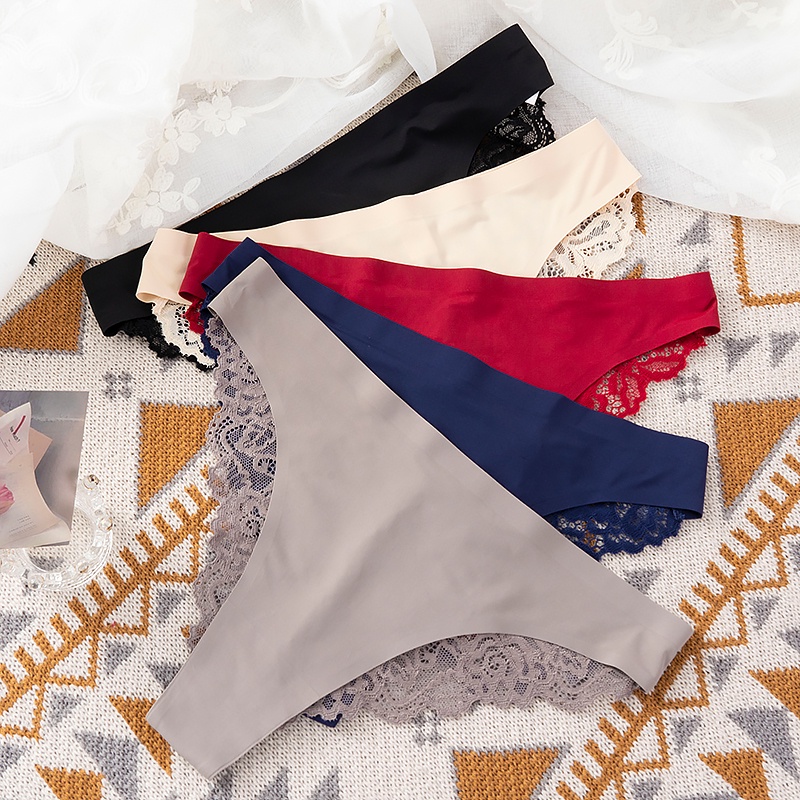 ECMLN Women Seamless Transparent Panties Sexy Lcae Flower Underwear Female Solid Color Low Waist ...