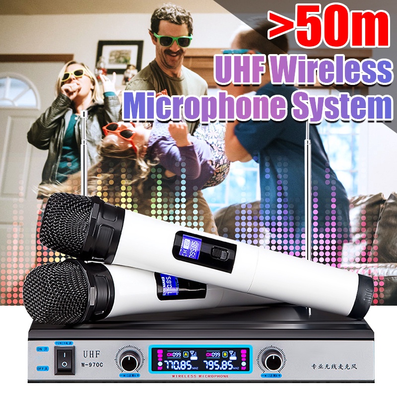 Wireless UHF Microphone System 2 Handheld Mike KTV Bass Karaoke Audio Wireless Microphone Home ...