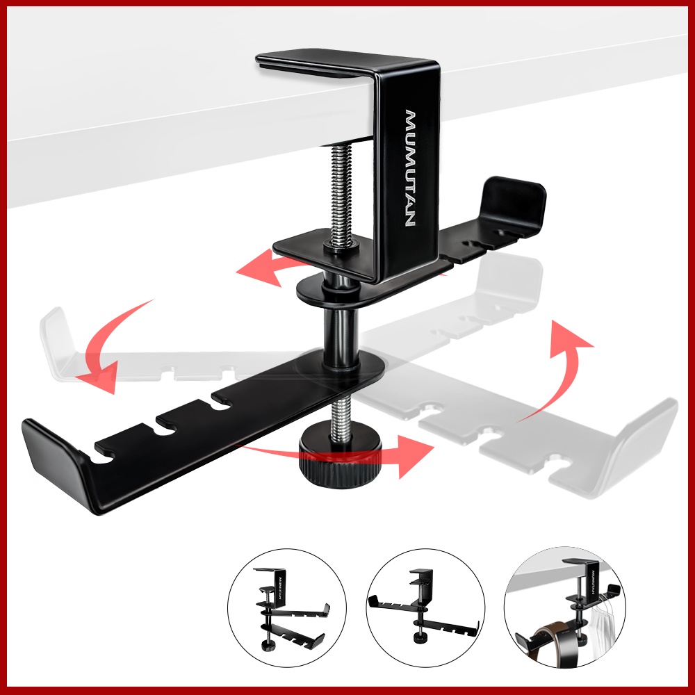 Metal Headphone Stand 360° Swivel 2 Movable Arms Adjustable for Under ...