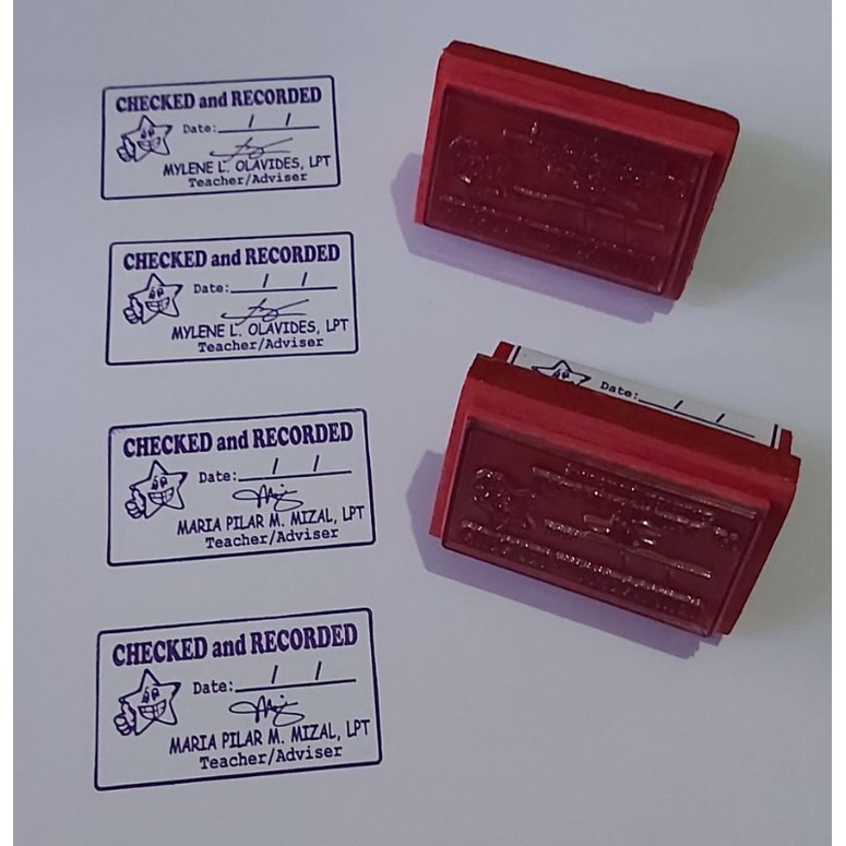 Rubber stamp machine made wooden handle, ' CHECKED and RECORDED' with ...