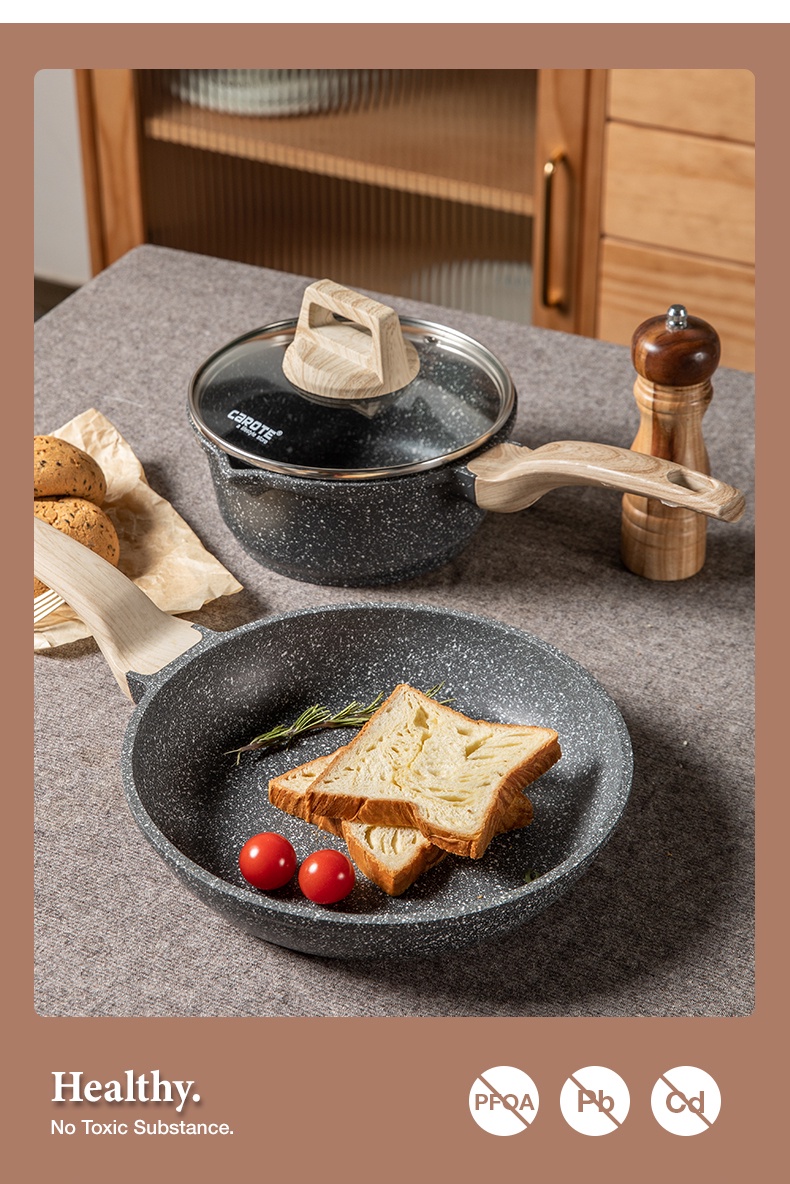 CAROTE Non Stick pan kitchen cookware set 7 pcs Kawali wok pot Die-Cast ...