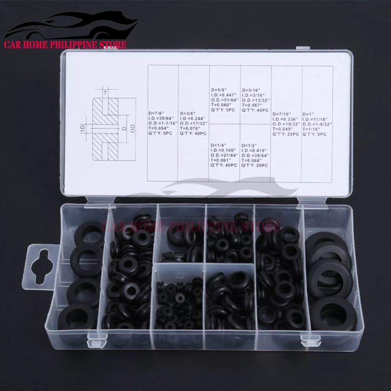 180pcs Rubber Grommet 8 Sizes Assortment Set Wire Line Bushing for Car ...