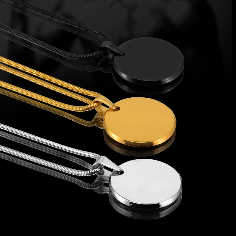 Black Gold Silver Tungsten Carbide Round Brand Pendant Necklace For Men ...