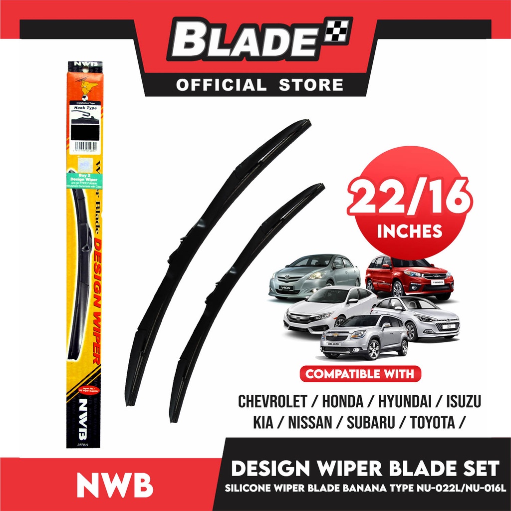 NWB Design Wiper Blade Set, Banana Type NU-022L 22' ' And NU-016L 16' ' Set of 2pcs Car Wiper ...