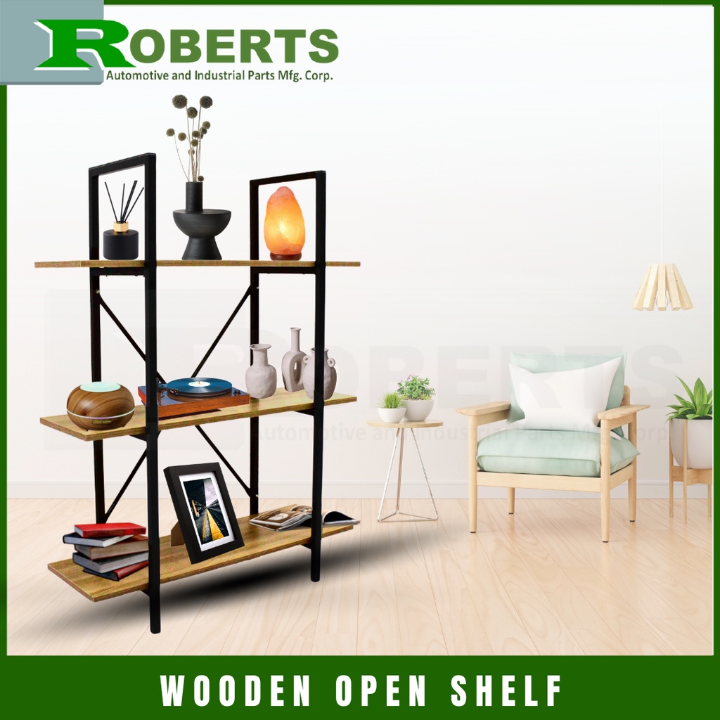 MINIMALIST 3-LAYER OPEN SHELF/ WOODEN OPEN SHELF WITH STEEL FRAME ...