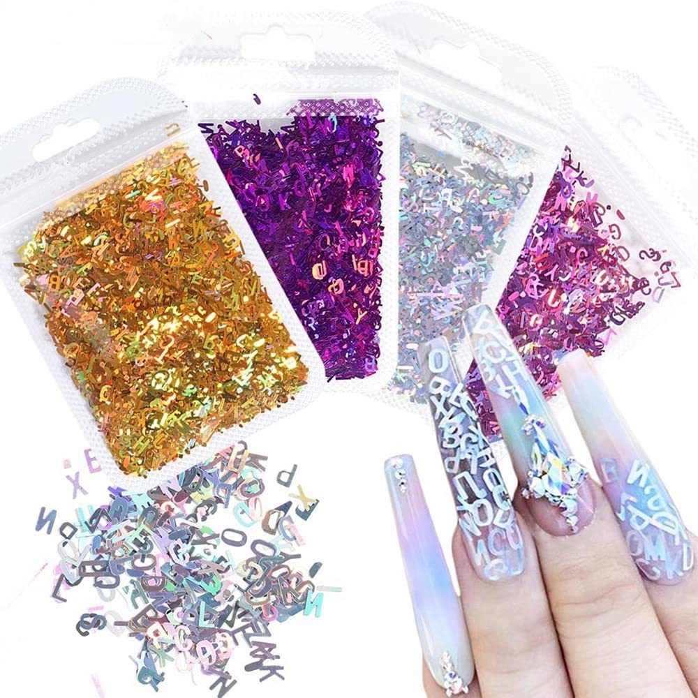 12 Colors Alphabet Holographic Epoxy Resin Chunky Glitter Letters ...
