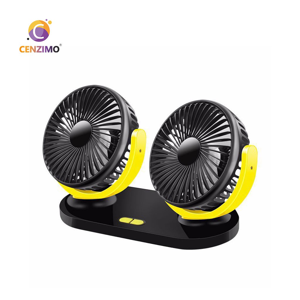 Car Summer Cooling Fan LED Light Dual Head Fans Dashboard