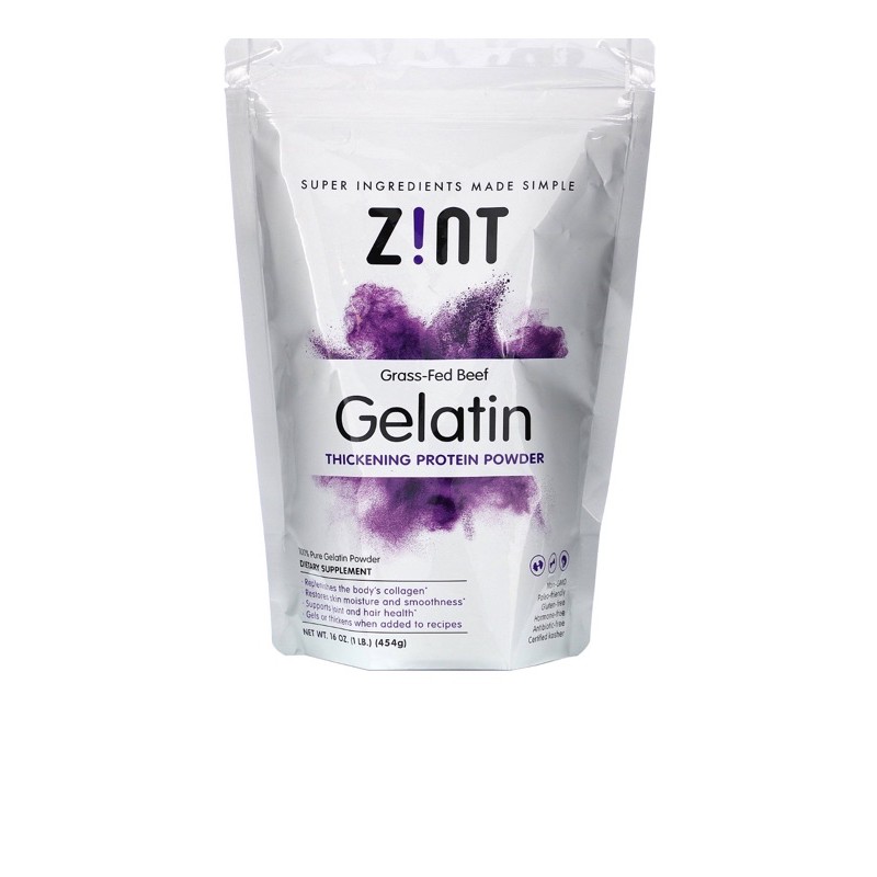 ZINT GRASS FED BEEF GELATIN THICKENING PROTEIN POWDER 16oz 454grams ...