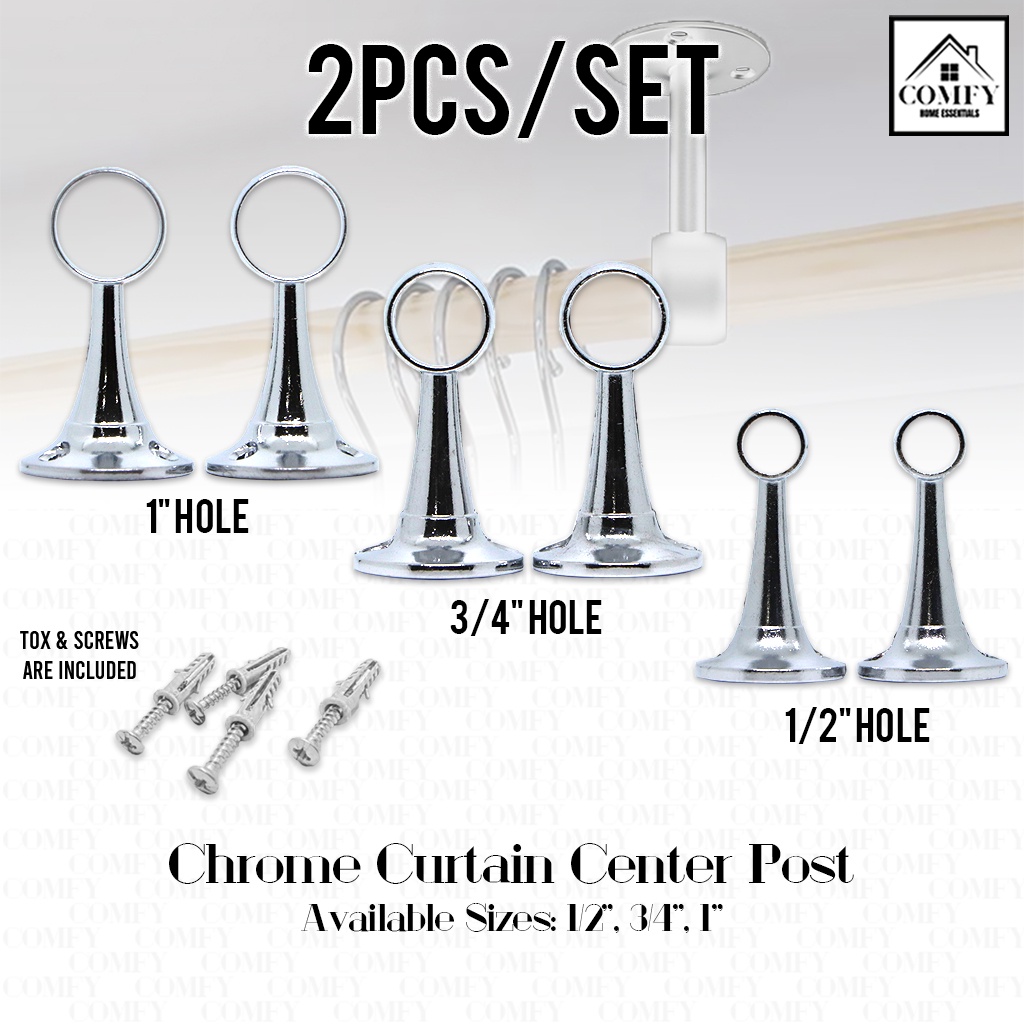 (2PCS/SET) Chrome Curtain Rod Pipe Holder Center Post Wall Mounted 1/2 ...