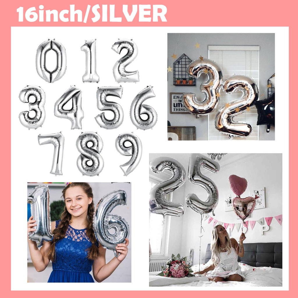16INCH Silver Number FOIL for Balloons Party Decorations Supplies ...