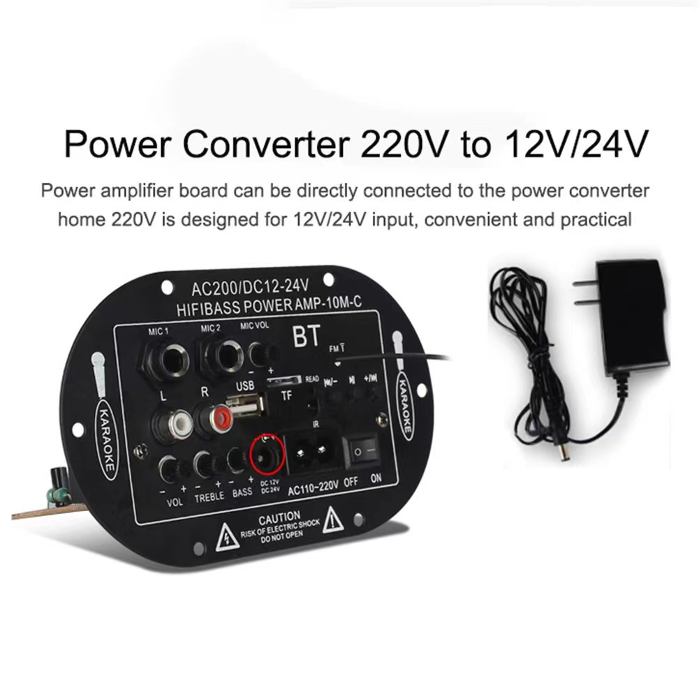 8-10Inch Speaker AC 220V 12V 24V Digital Bluetooth Stereo Amplifier Board Subwoofer Dual ...