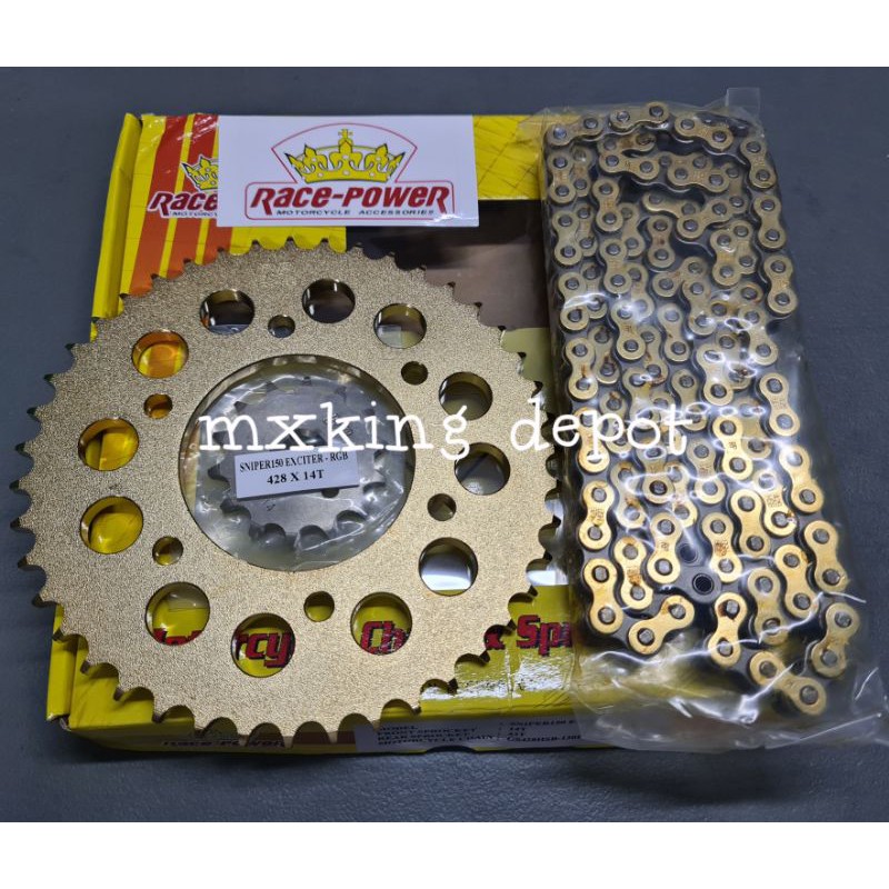 RACE POWER STEEL GOLD HEAVY DUTY CHAIN SET FOR SNIPER 150/SNIPER 155 ...