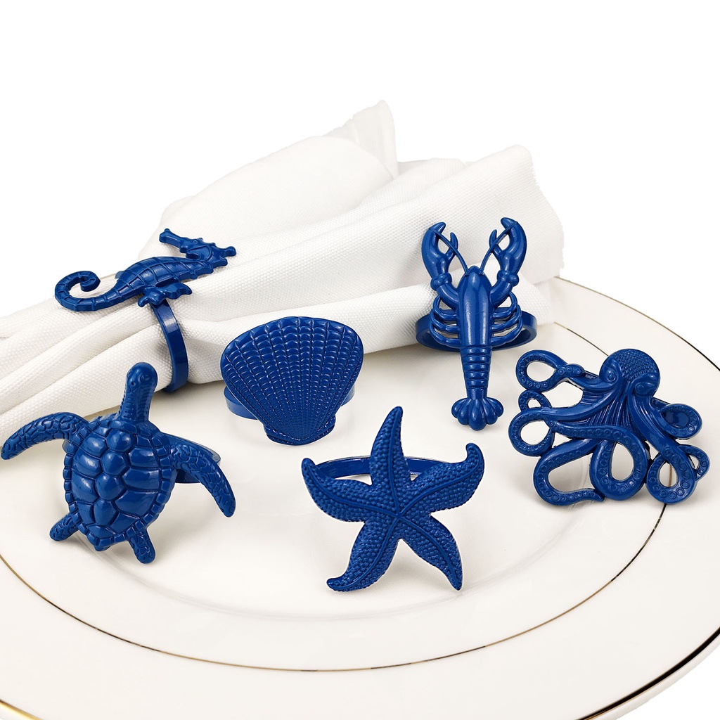 Ins Coastal Sea Creatures Metal Napkin Rings 6 PCS Blue Nautical Napkin ...