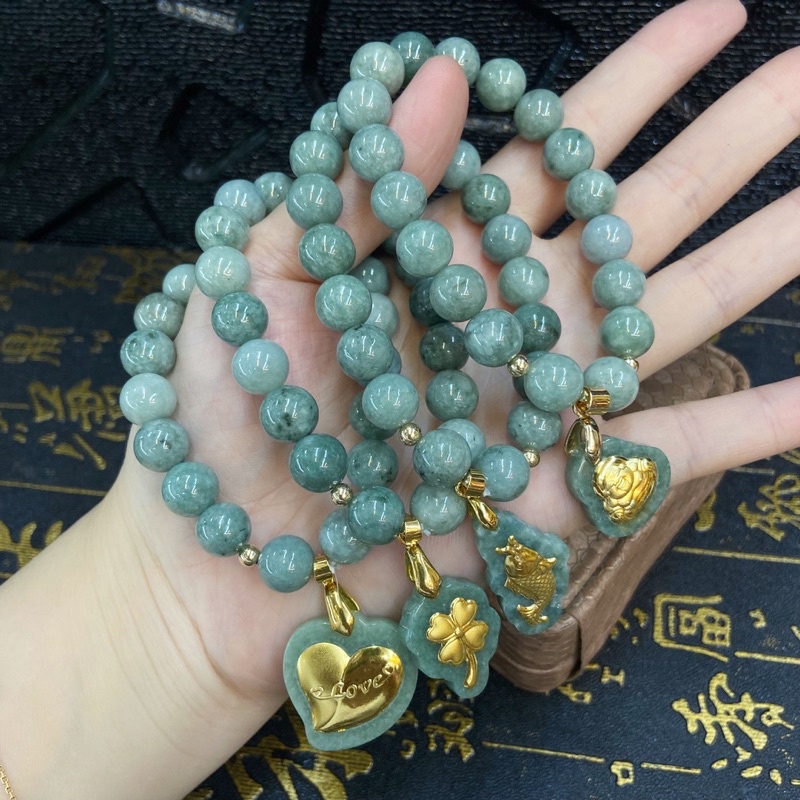 Burma jade & 24k surface gold plated lucky charm bracelet | Shopee ...