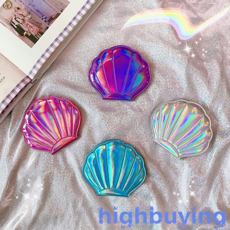 HBPH Sea Shell Shape Compact Cosmetic Mirror PU Leather Double Sided ...