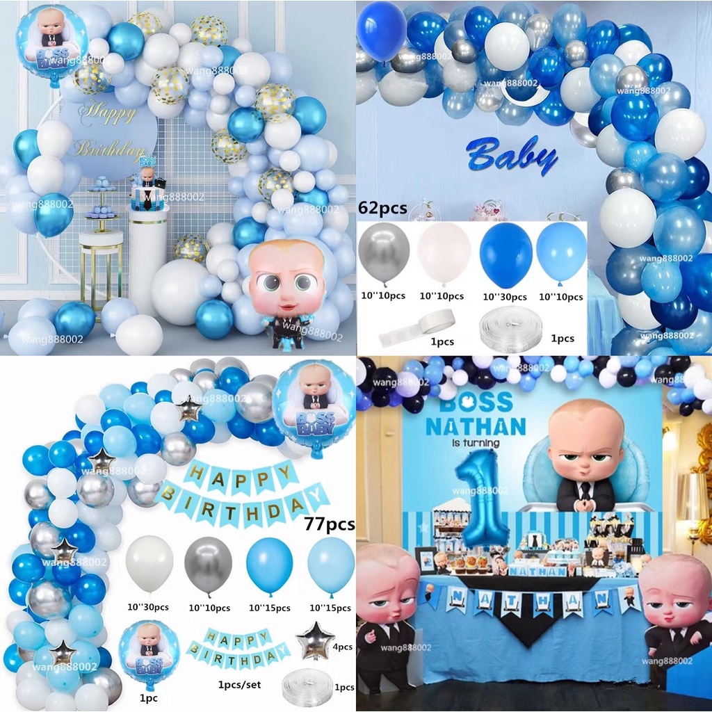 77Pcs/Set Baby Boss theme birthday party blue latex balloon wreath arch ...