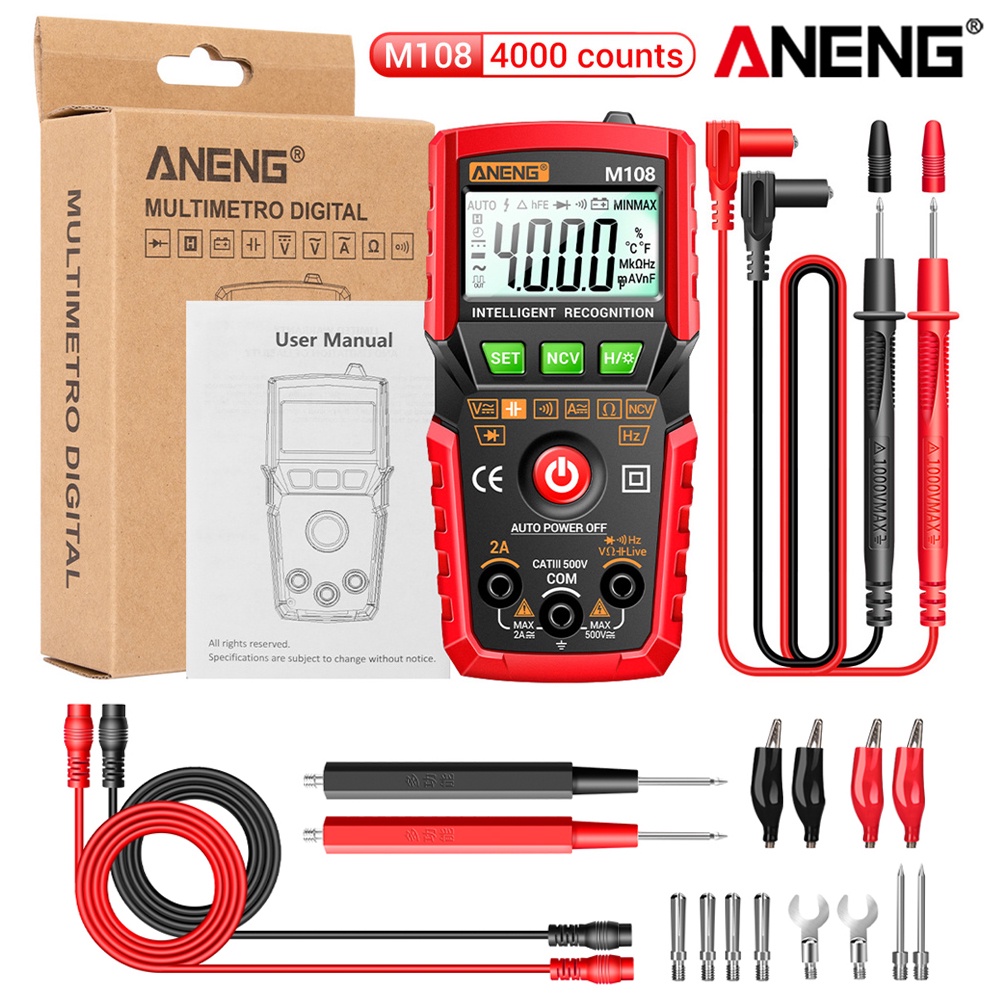 Aneng M108 Mini Digital Multimeter 4000 Counts Ac/Dc Electrical ...
