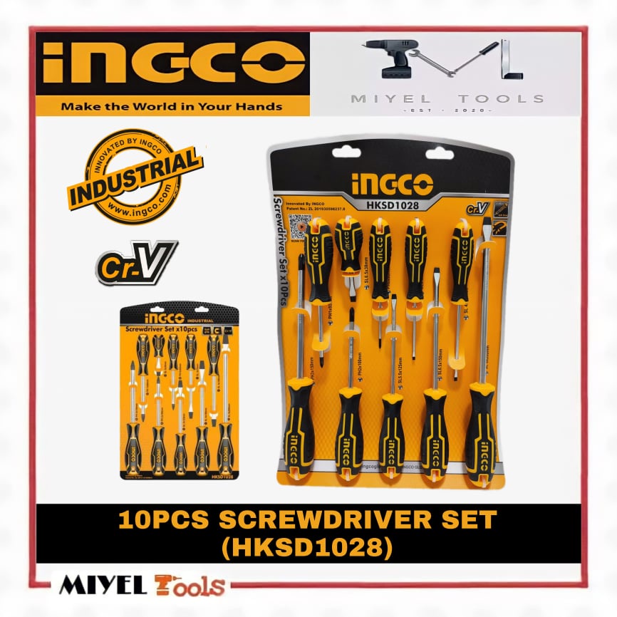 INGCO 10pcs Industrial Screwdriver Set CR-V Round Shank (HKSD1028 ...