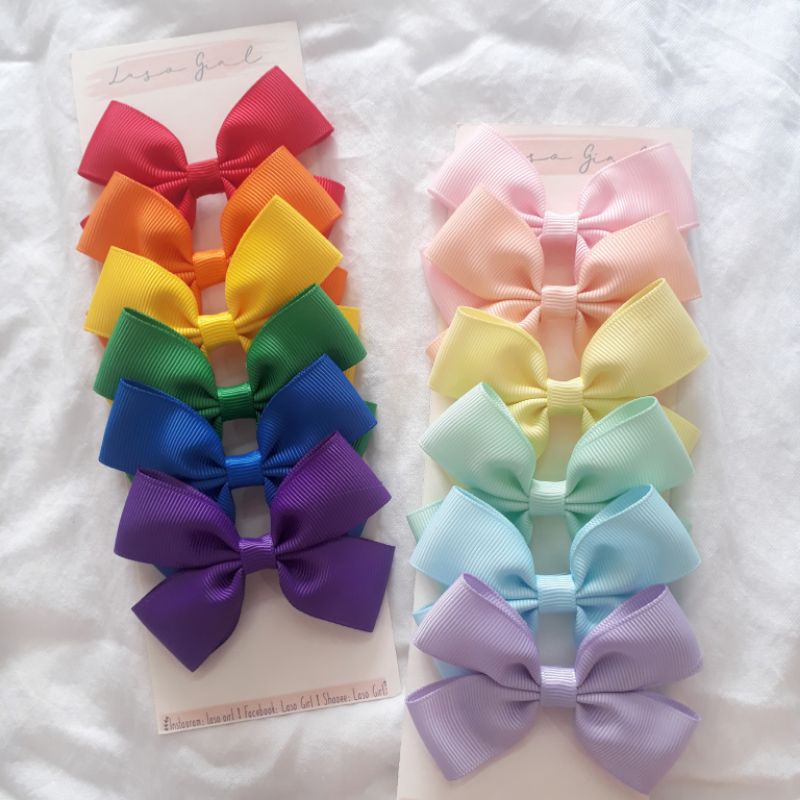 6 pcs. Lakeisha Hair Bow - Laso Girl Pastel & Rainbow Classic Grosgrain ...