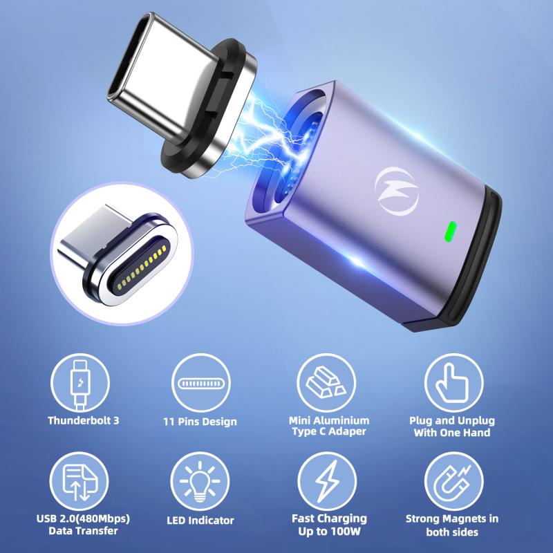 PD 100W USB C To Type C Magnetic Adapter Data Converter 5A Fast Charging USB 11 Pins Magnetic ...