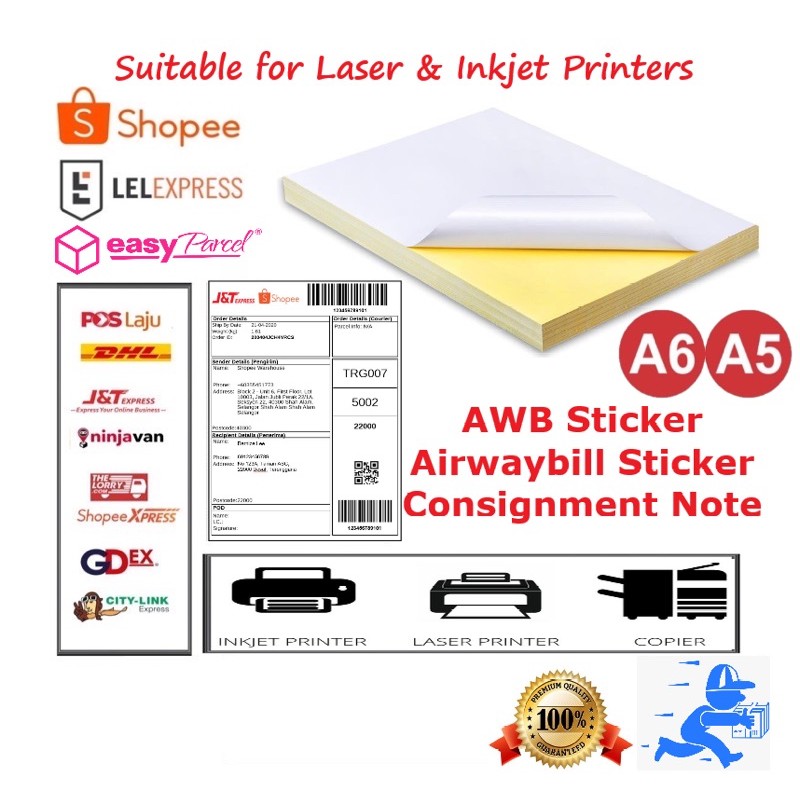 AWB Airwaybill A5 A6 Sticker Paper Consignment Notes Shipping Sticker ...