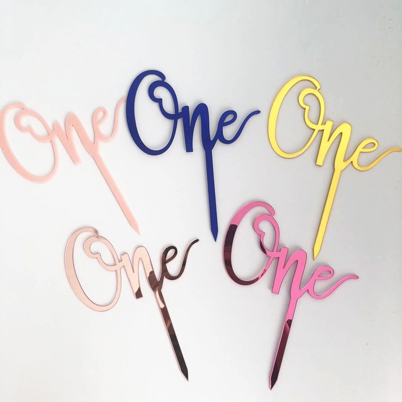 Acrylic “One” Cake Topper Rose Gold 1St Birthday Party Cupcake Toppers ...