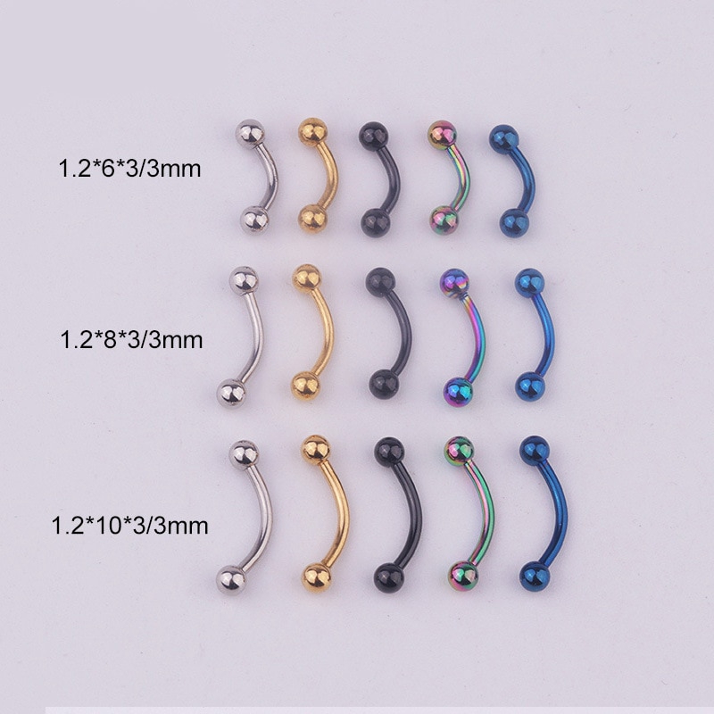 6/8/10mm Surgical Steel 3mm Ball Eyebrow Piercing Curved Barbell Lip ...