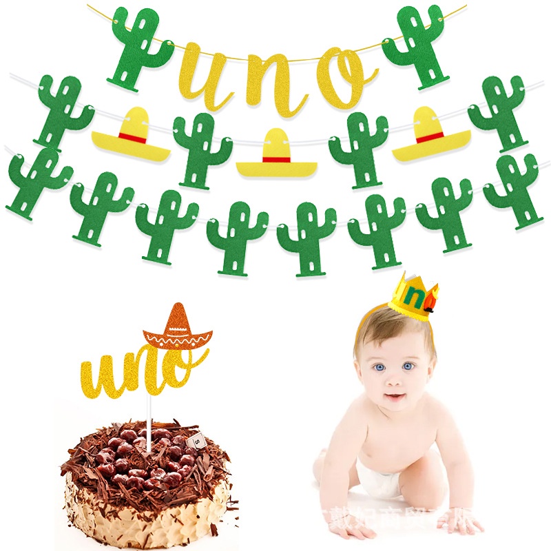 Summer UNO Theme Fiesta Cactus Pennant Tropical Birthday Party Festival ...