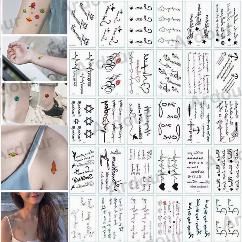 30pcs Temporary Tattoo Sticker Waterproof Cute English Letter Fake ...