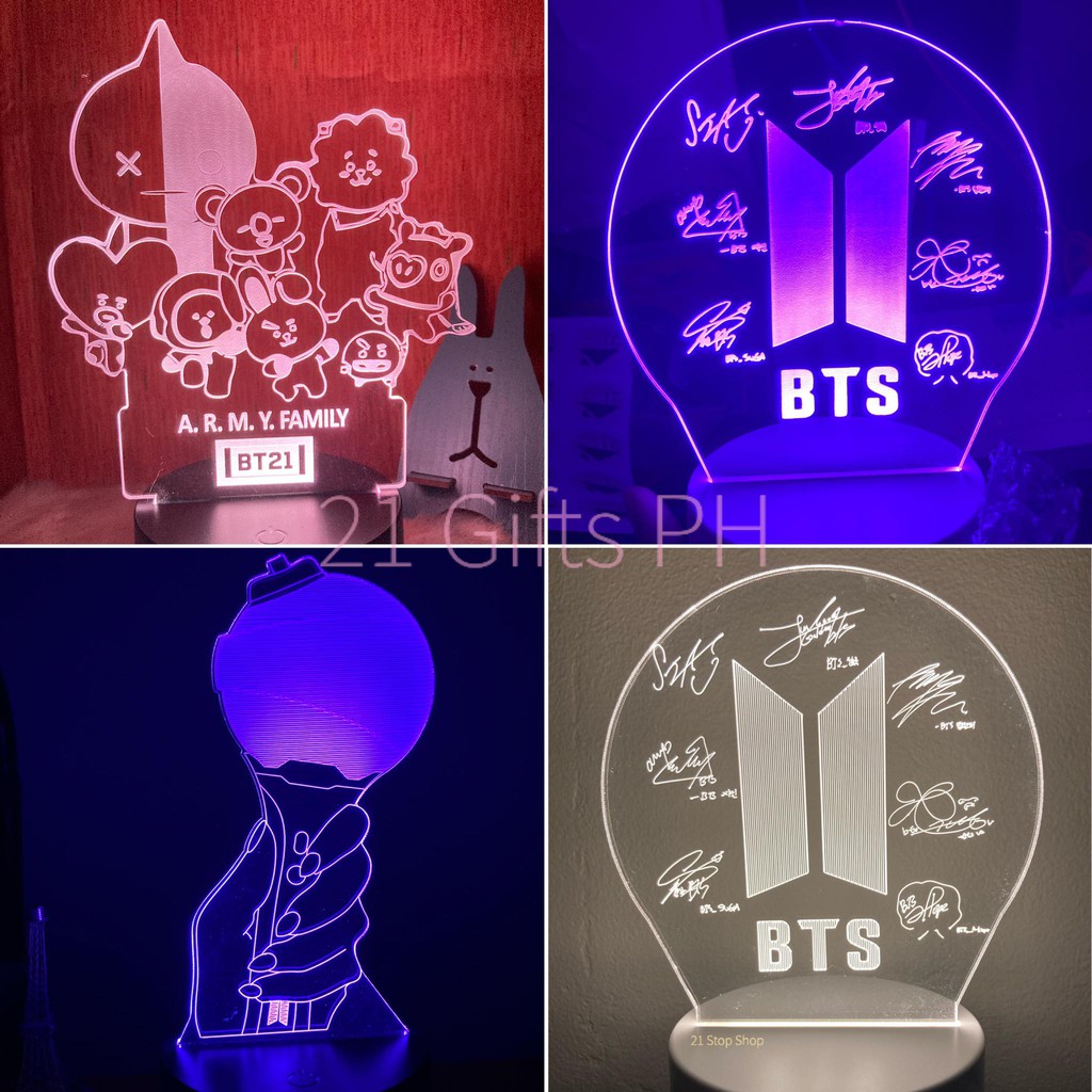 BTS ARMY BT21 BANGTAN SONYEONDAN 3D Acrylic LED Lamp Night Desk Room ...