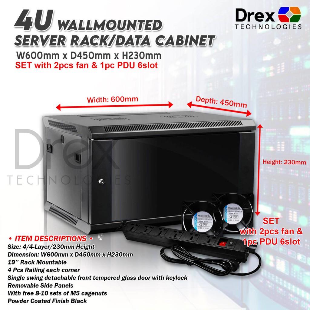 4U 4-Layer Data Cabinet Wallmounted Data Cabinet 600x450x230 W/ 2pcs ...