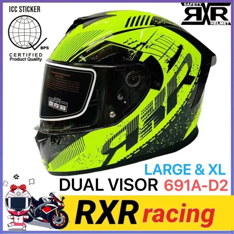 RXR RACING RXR 691A-D2 DUAL VISOR SIZES L(59-60cm) &XL (62-64cm) ICC ...
