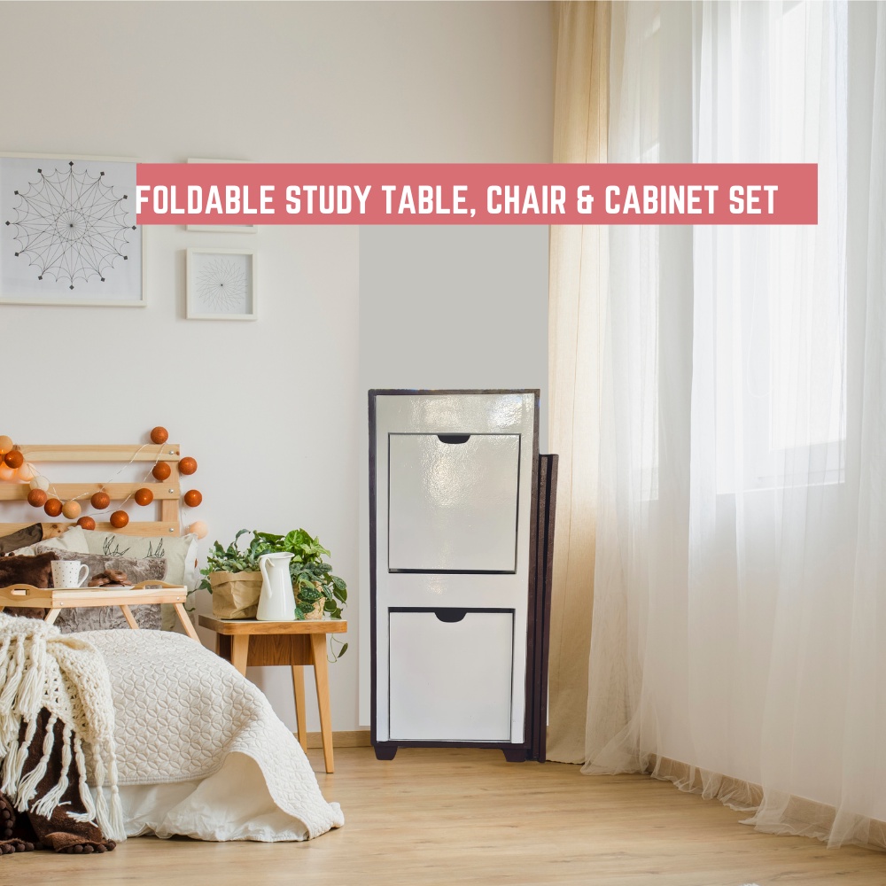 Study Table with Chair and Cabinet with Drawers, Space Saving Solid ...