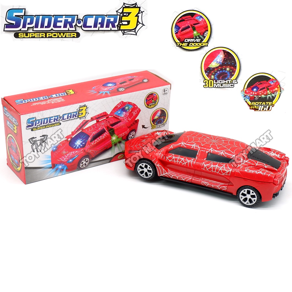 Spider Hero Red Car 3D Light Sound Open Door 360 Rotating | Shopee ...