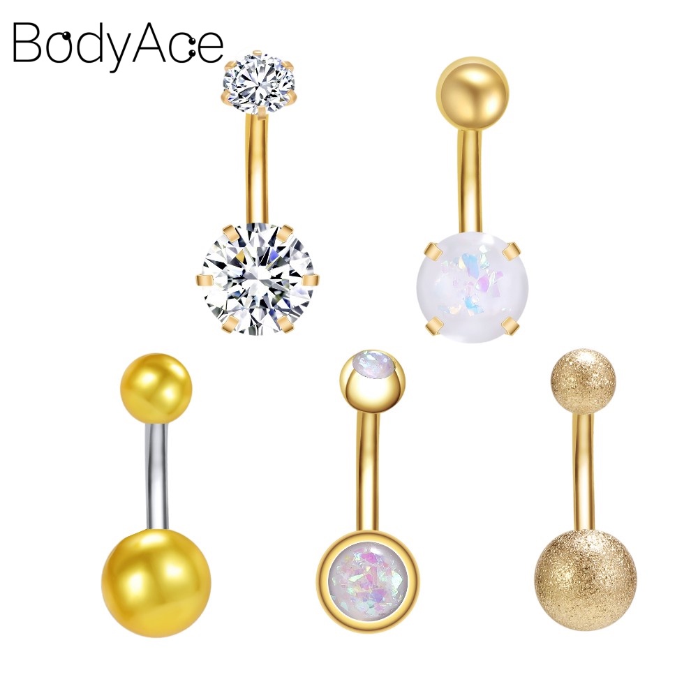 5 Pcs Pearl Navel Rings Black Stainless Steel Belly Button Rings Crystal Belly Navel Piercings ...