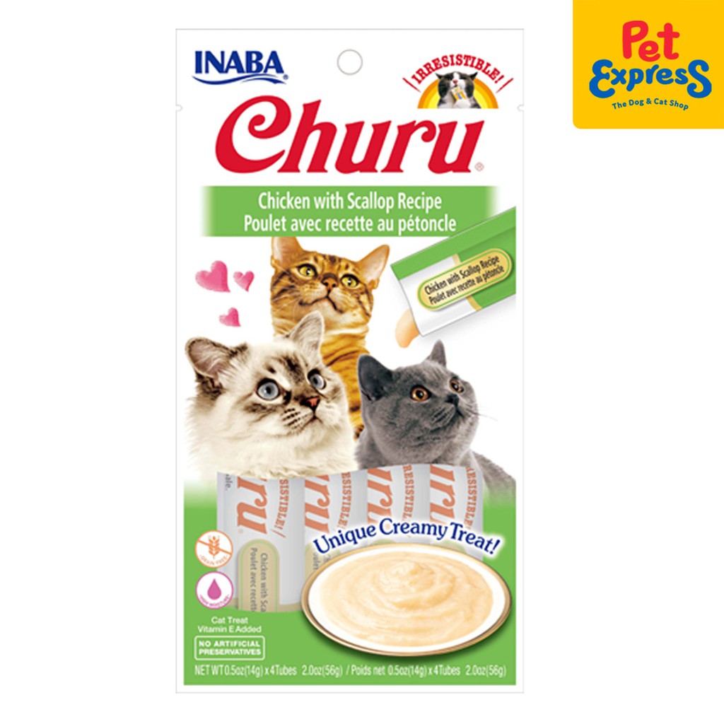Inaba Churu Chicken with Scallop Recipe Sticks Cat Treats 14gx4 (USA ...