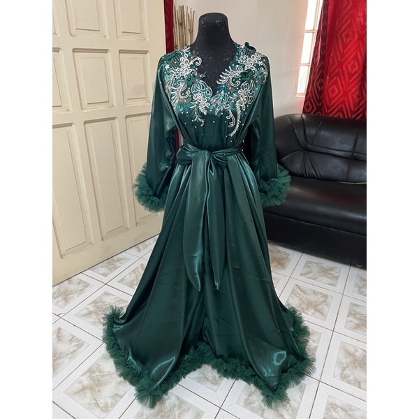 Bridal Robe Silk fabric with Raffles | Shopee Philippines