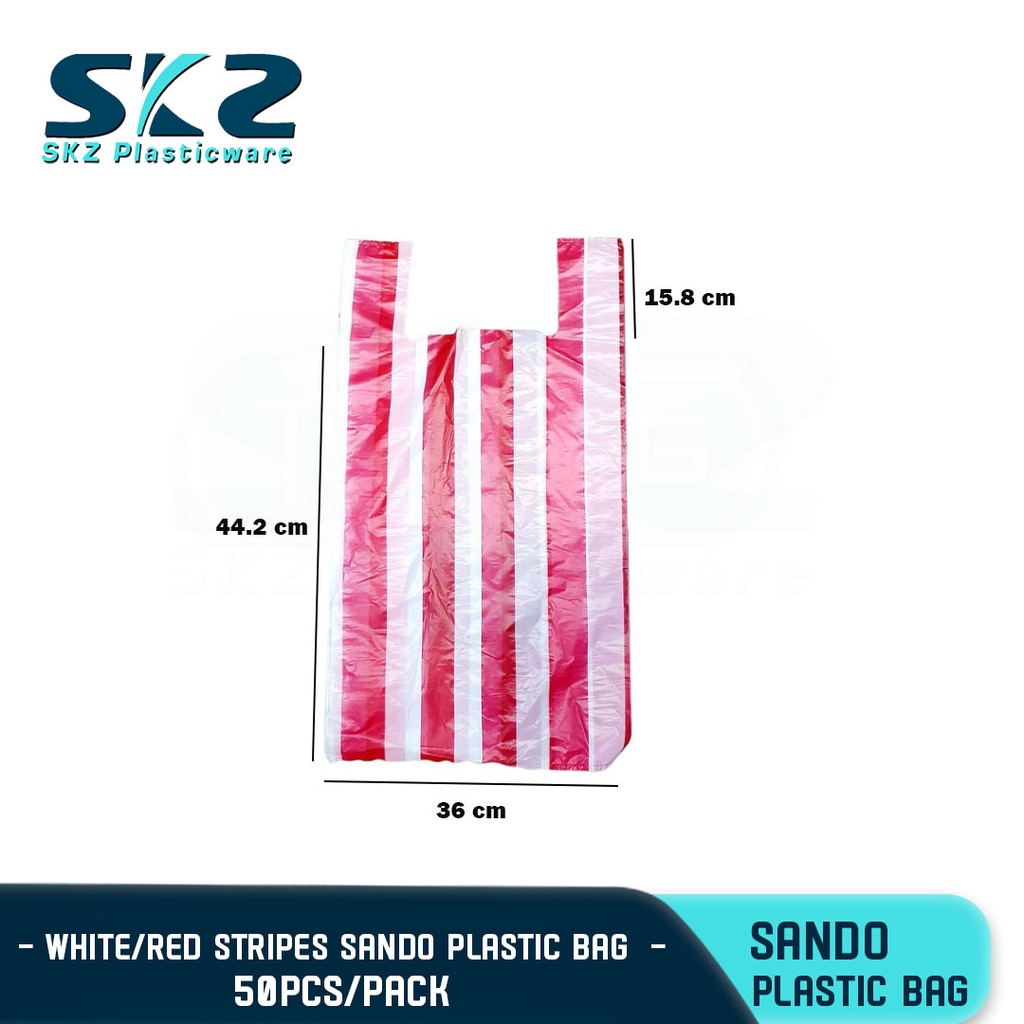 SKZ STRIPE PLASTIC SANDO BAG WHITE/RED PACK BY 50'S | Shopee Philippines
