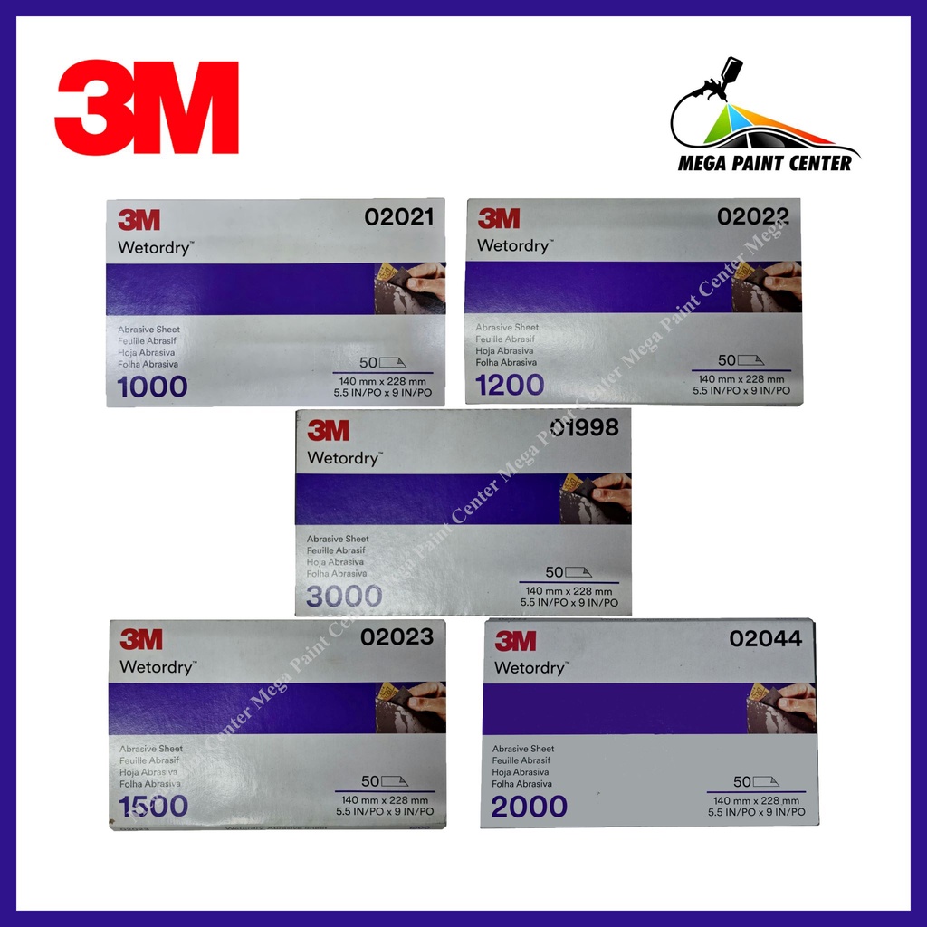 3M (1pc) Wetordry Abrasive Sheet Sand Paper Grit 1000, 1200, 1500, 2000 ...