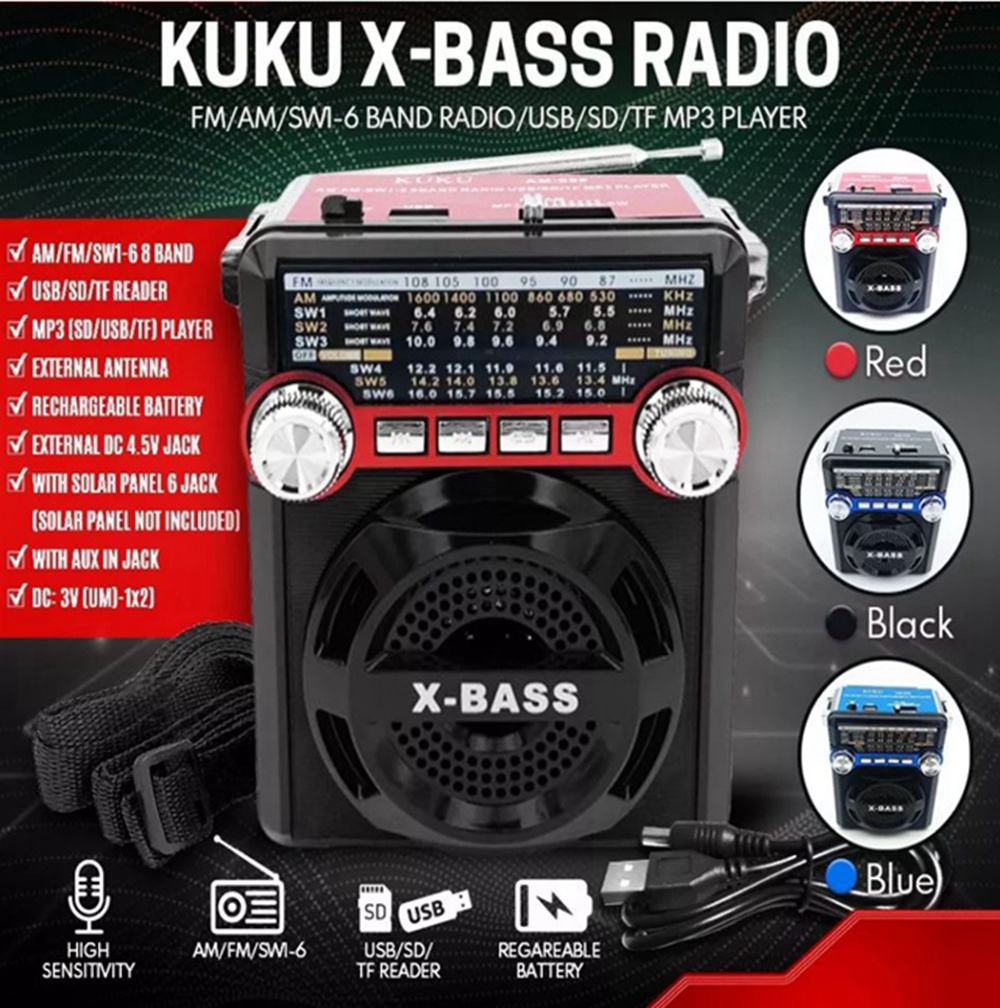 XBass Am-058 AM/FM 3-Band Rechargeable Radio receiver with Solar Panel ...