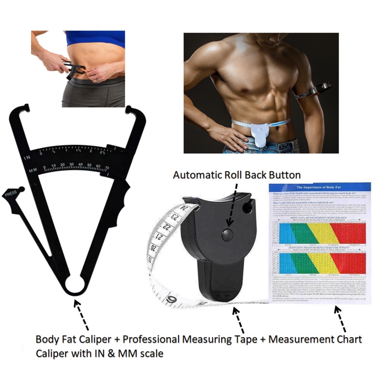 2pcs/set Body Fat Caliper + Professinal Measurements Tape Measuring ...