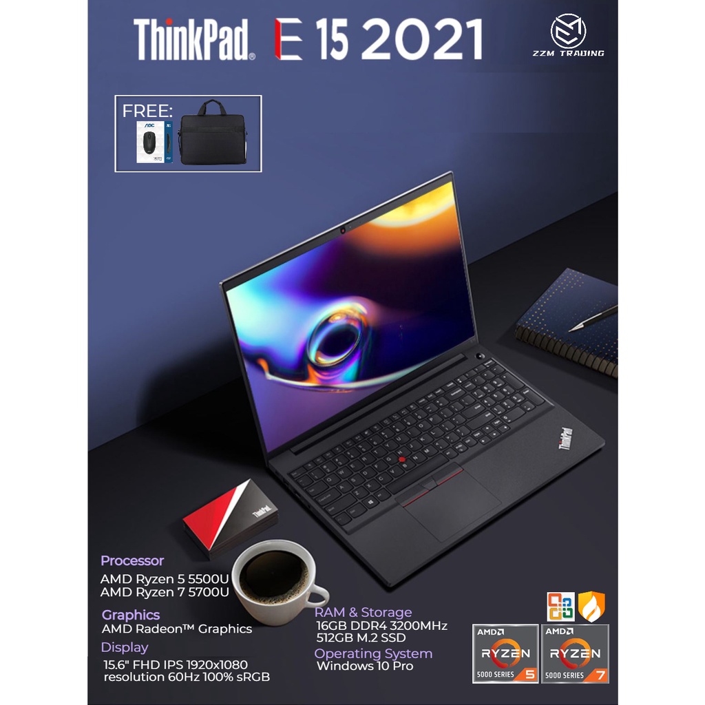 Lenovo ThinkPad E15 Gen 3 2021 Ryzen 5 5500U Radeon 15.6" FHD IPS 16GB ...