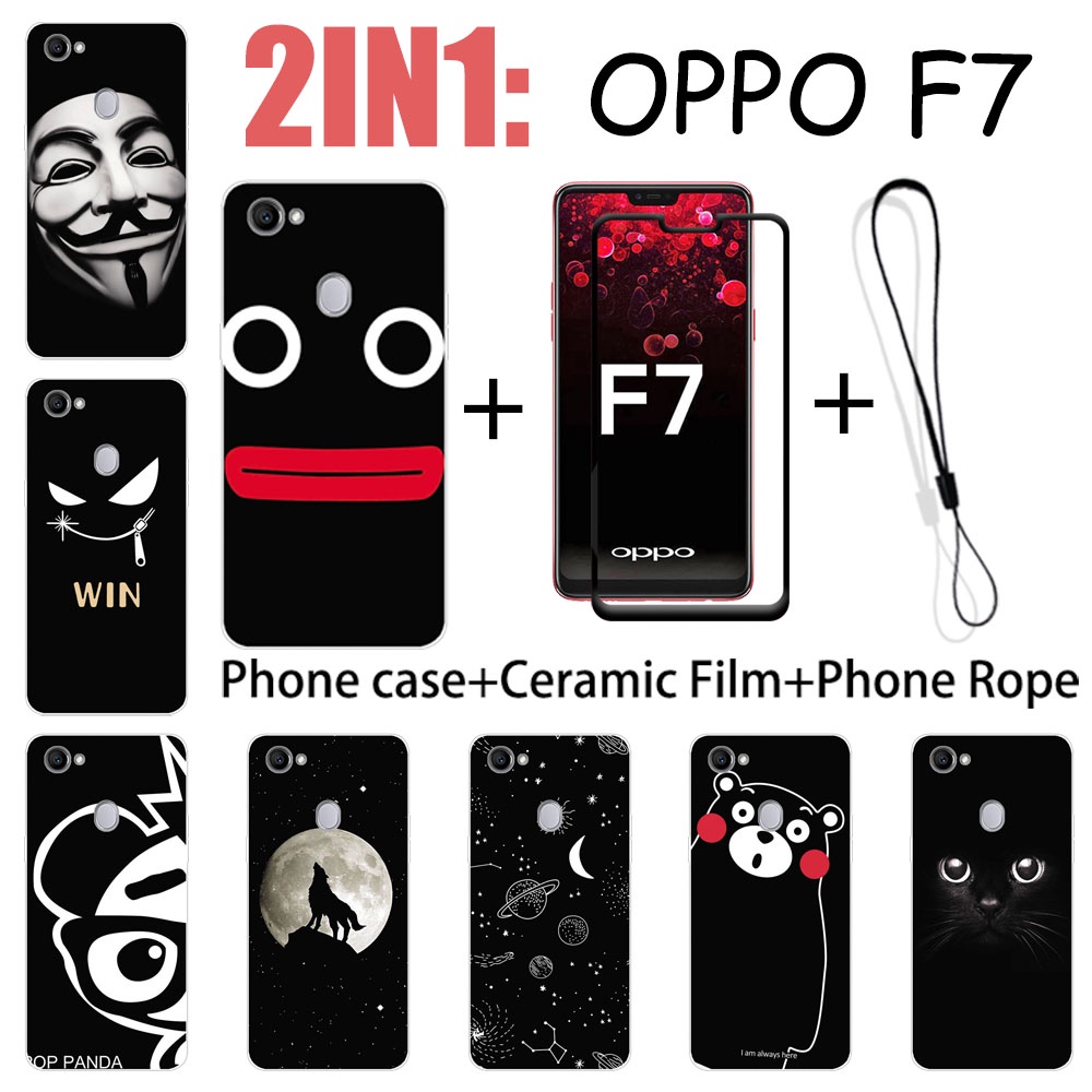 2 IN 1 OPPO F7 Case with Tempered Glass Ceramic Film Screen Protector ...