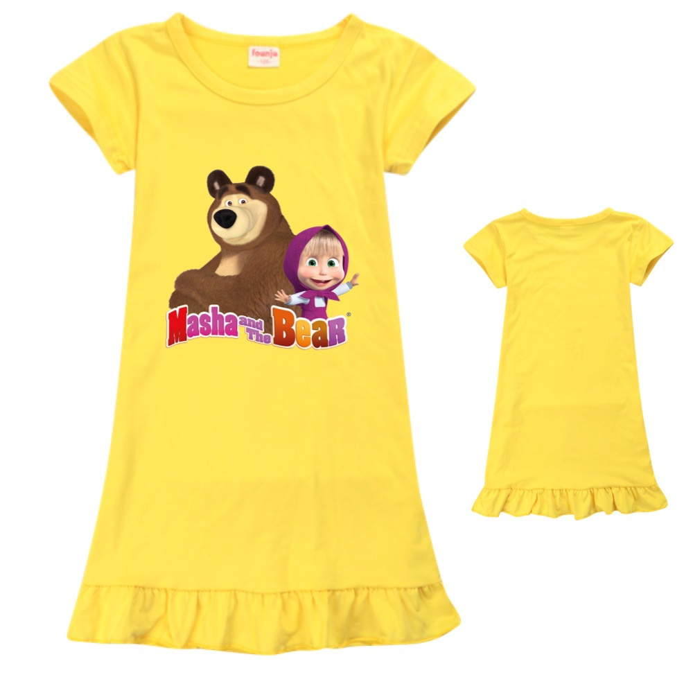 Masha and The Bear Cartoon Kids Dress Girls Homewear Dress Soft Silky ...