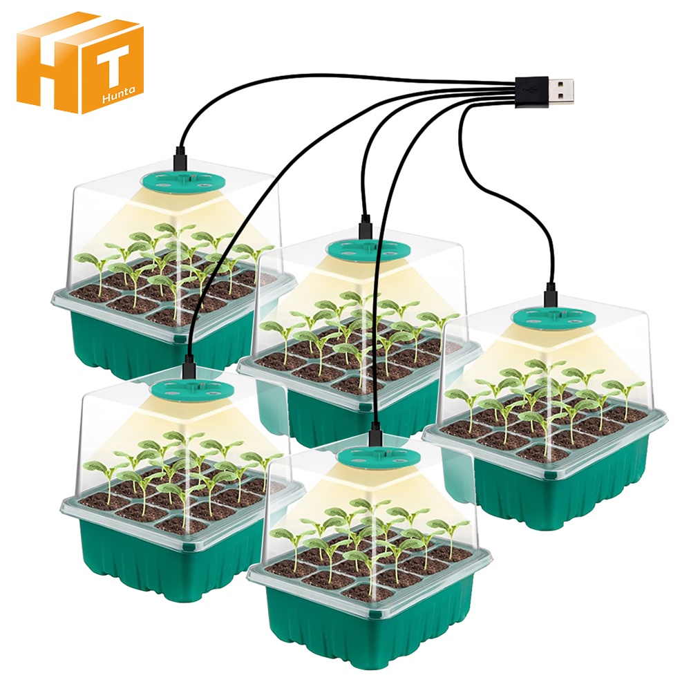 5pcs Greenhouse Seeding Starter Trays with Grow Light 12 Holes Per Tray ...